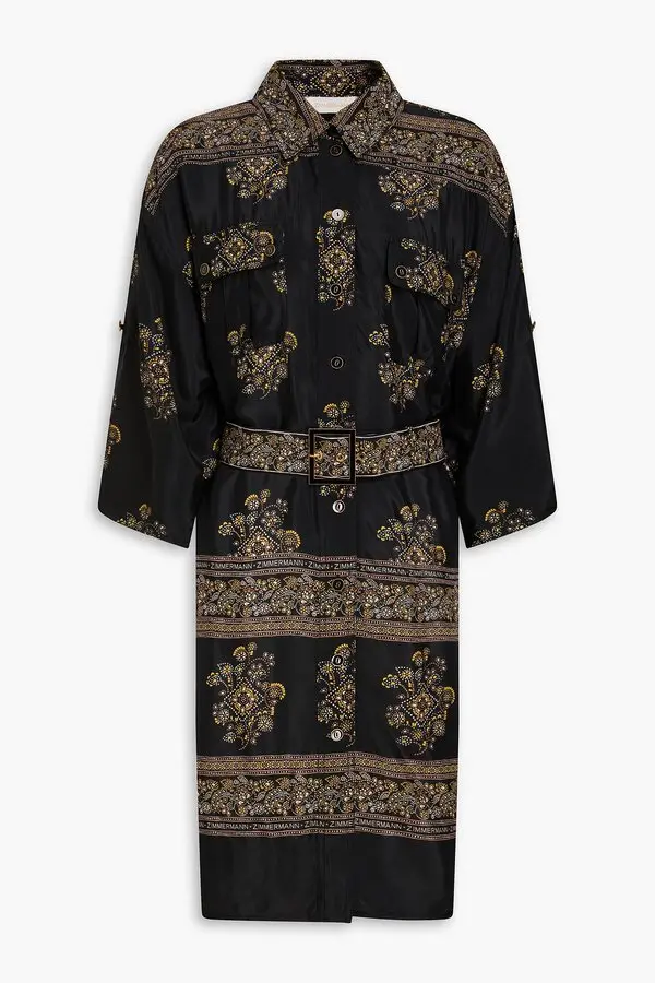 Zimmermann Belted Printed Satin Shirt Dress