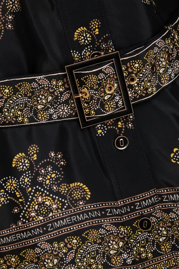 Zimmermann Belted Printed Satin Shirt Dress