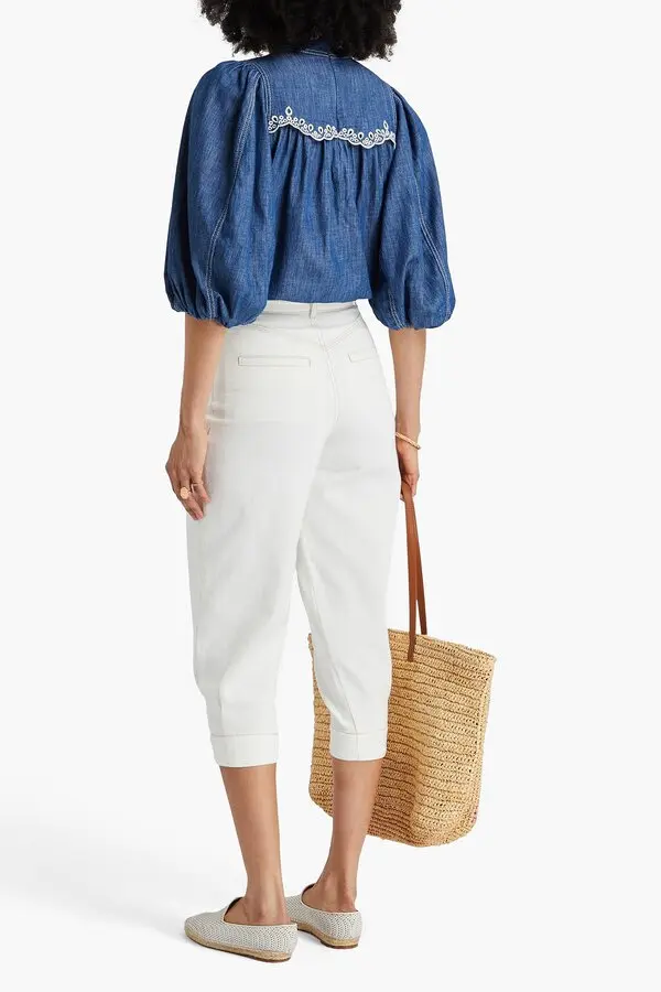 Zimmermann Cropped Belted High-rise Tapered Jeans - Ivory