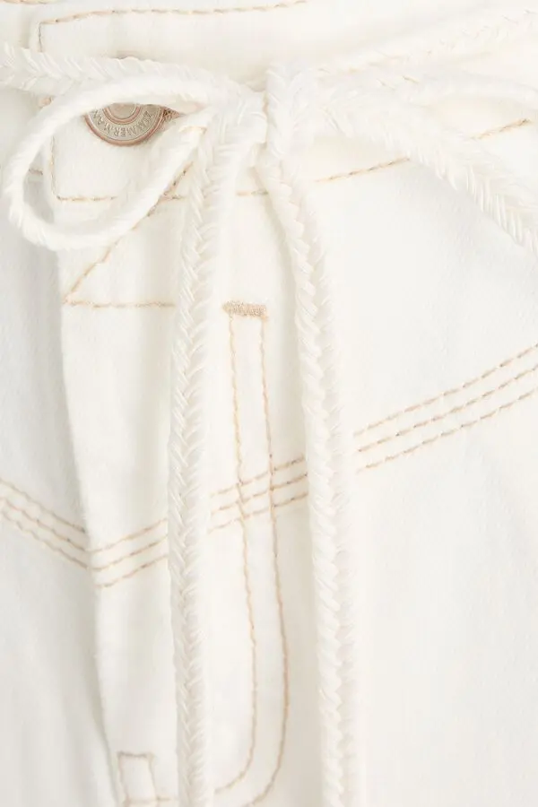 Zimmermann Cropped Belted High-rise Tapered Jeans - Ivory