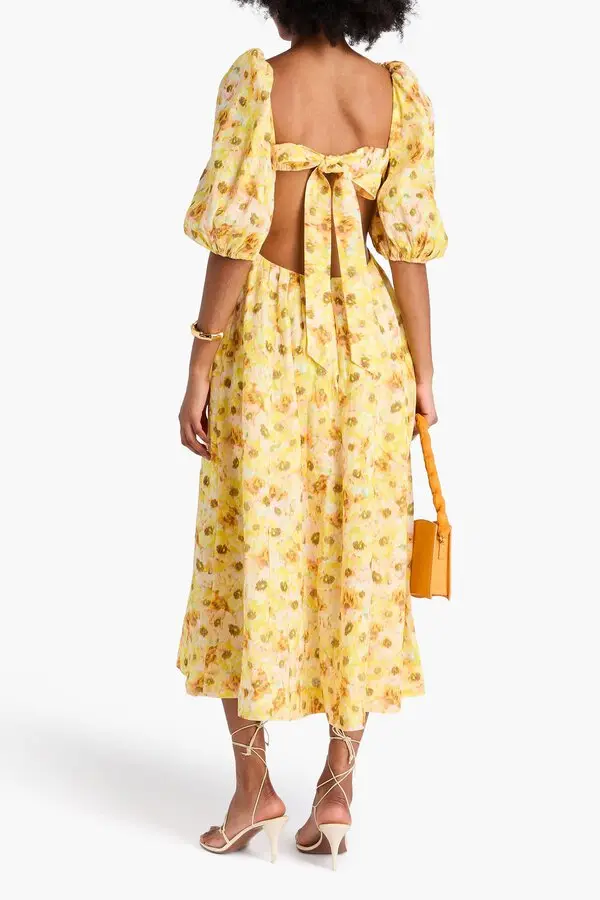 Zimmermann Floral-print Linen Midi Dress With Open Back