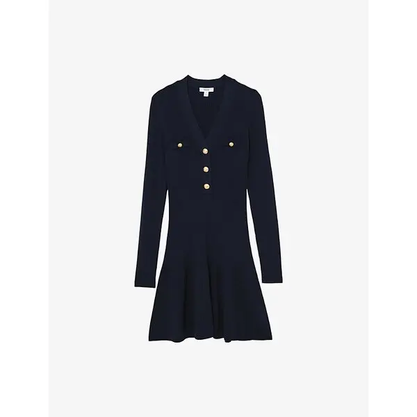 REISS Lavelle Knitted Mini Dress - Navy
