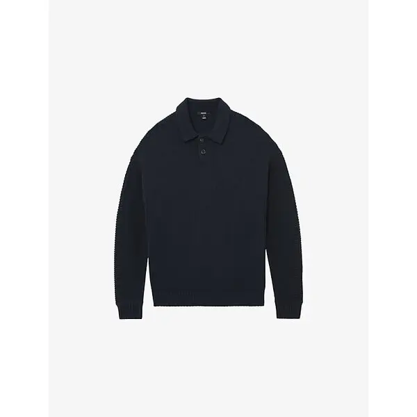 REISS Elm Long-sleeved Wool-blend Polo Jumper - Navy