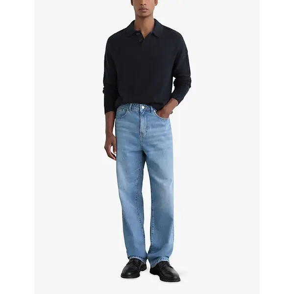 REISS Elm Long-sleeved Wool-blend Polo Jumper - Navy