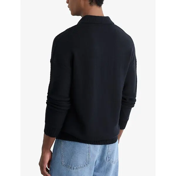 REISS Elm Long-sleeved Wool-blend Polo Jumper - Navy