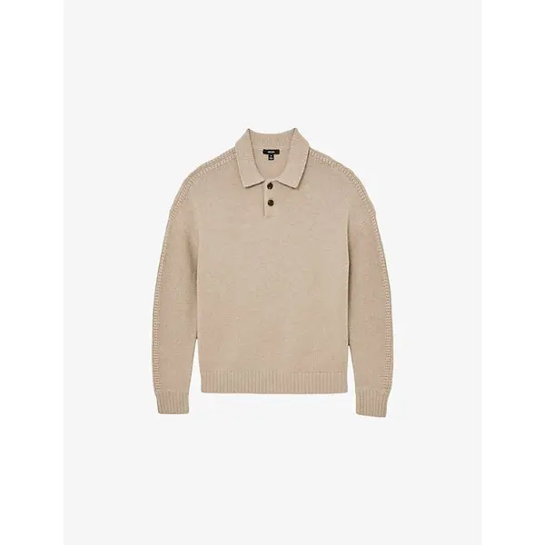 REISS Elm Long-sleeved Wool-blend Polo Jumper - Oatmeal