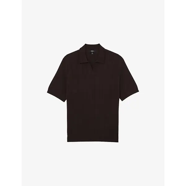 REISS Chelmsford Short-sleeved Wool Polo Shirt - Chocolate Brown