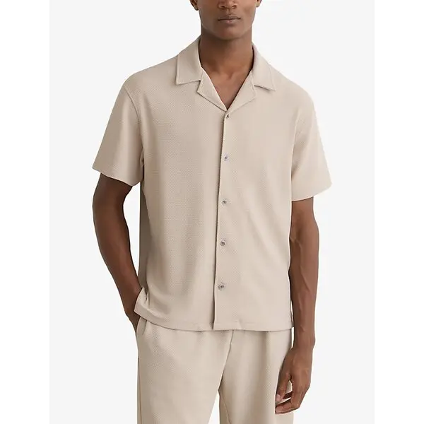 REISS Cedric Textured Stretch-woven Shirt - Stone