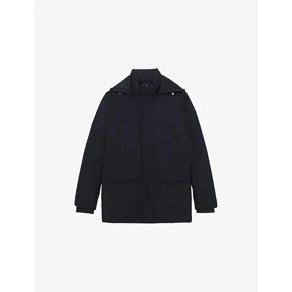 REISS Hooded Zip-through Padded Woven Coat - Navy