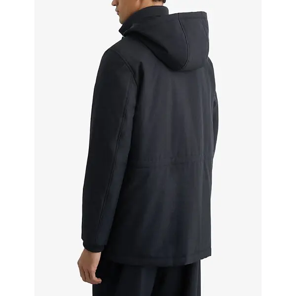 REISS Hooded Zip-through Padded Woven Coat - Navy