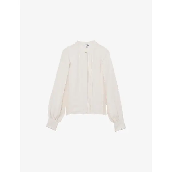 REISS Maddie Pleated Embroidered Woven Blouse - Pale Pink