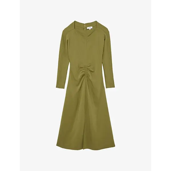 REISS Adriana Ruched Long-sleeve Jersey Dress - Chartreuse Green