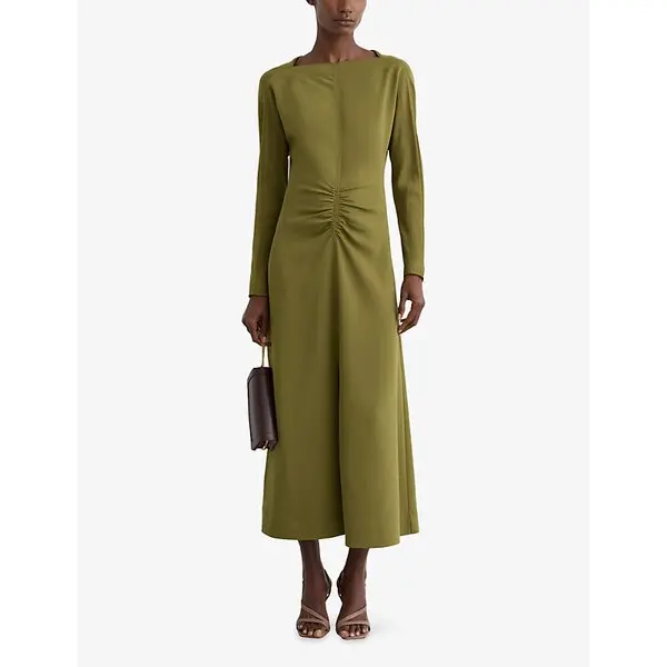 REISS Adriana Ruched Long-sleeve Jersey Dress - Chartreuse Green