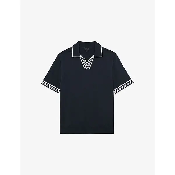 REISS Poole Striped-trim Stretch-knit Polo Shirt - Navy