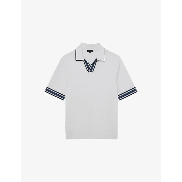 REISS Poole Striped-trim Stretch-knit Polo Shirt - White