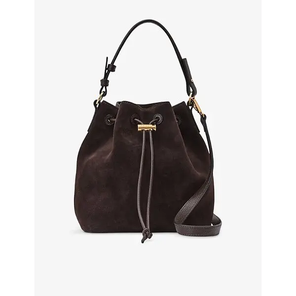 REISS Suede And Leather Bucket Bag - Chocolate