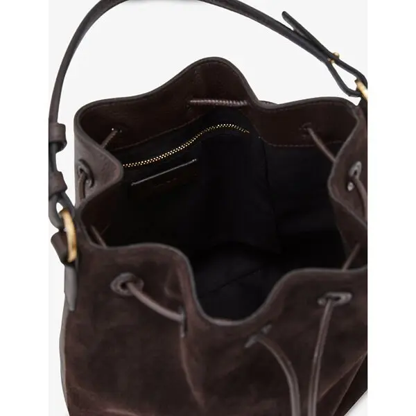 REISS Suede And Leather Bucket Bag - Chocolate
