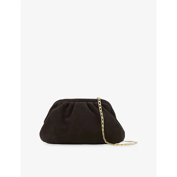 REISS Suede Pouch Clutch Bag - Chocolate