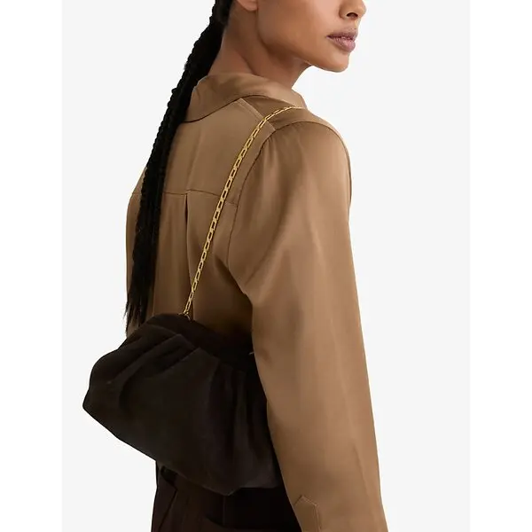 REISS Suede Pouch Clutch Bag - Chocolate
