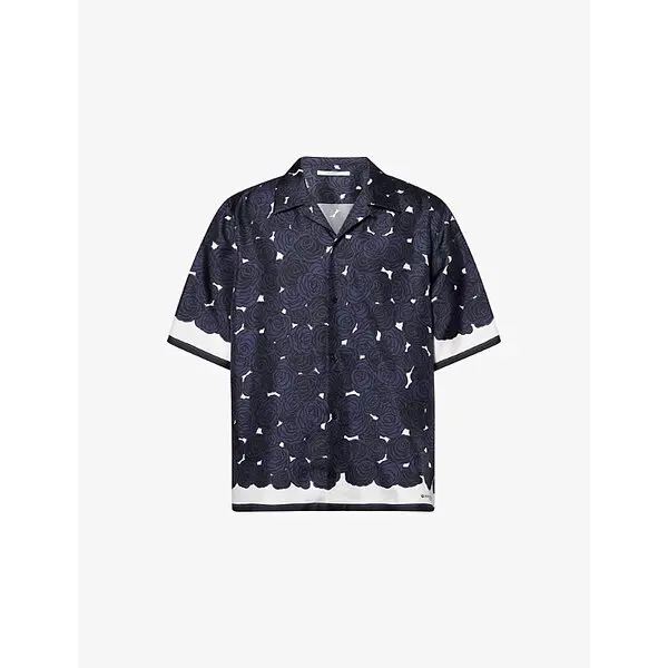 Givenchy Roses Print Silk Bowling Shirt - Dark Navy