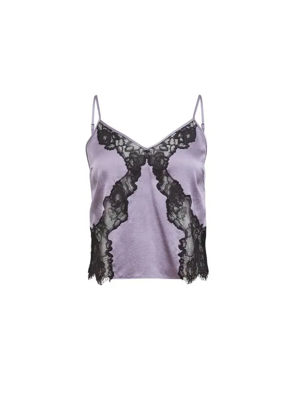 Fleur Du Mal Juliet Lace Silk Cami - Lavender Smoke