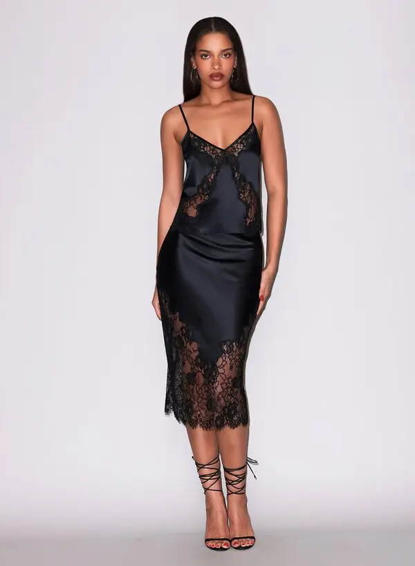 Fleur Du Mal Juliet Lace Silk Skirt - Black