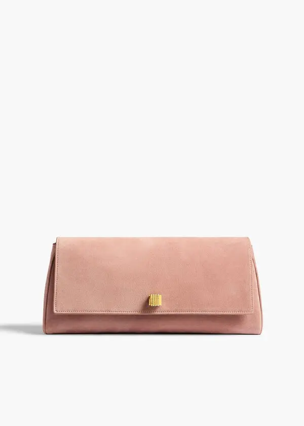 Khaite Audrey Clutch In Suede - Dusty Pink