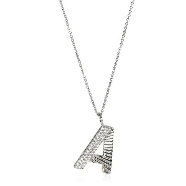 MYGEMMA White Gold Diamond Initial A Pendant Necklace - White_gold