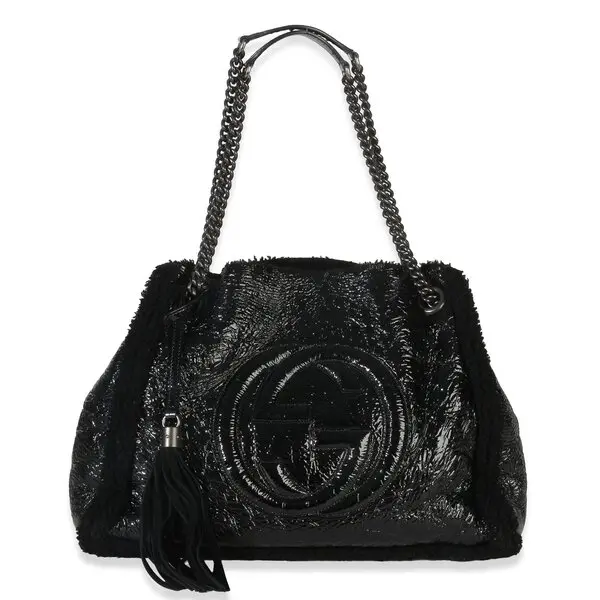 Gucci Patent Shearling Soho Hobo - Black