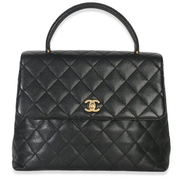 Chanel Vintage Quilted Caviar Kelly Top Handle Bag - Black