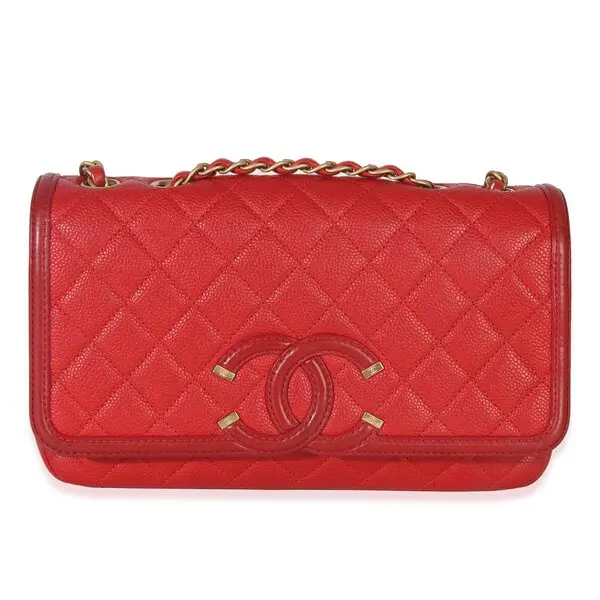Chanel Quilted Caviar Filigree Flap Bag - Red