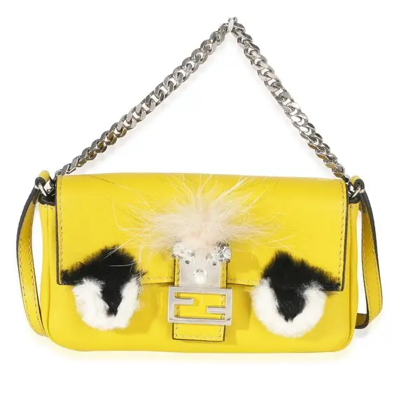 Fendi Leather Fox Fur Buggie Micro Baguette - Yellow