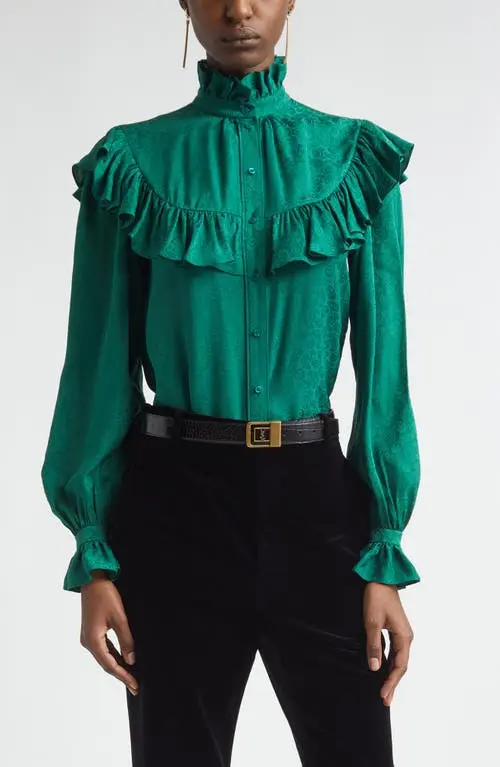 Saint Laurent Ruffled Silk Jacquard Button-up Shirt