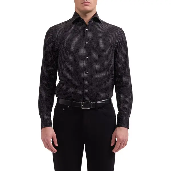 Bugatchi Devon Ooohcotton® Micro Dot Print Button-up Shirt - Black