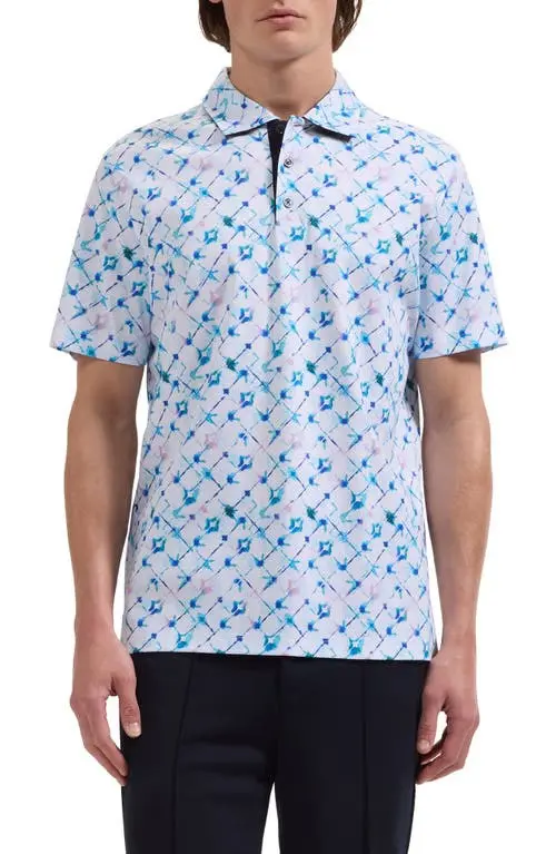 Bugatchi Hendrix Geo Print Pima Cotton Polo - Aqua