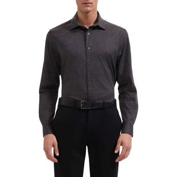 Bugatchi James Ooohcotton® Geometric Print Button-up Shirt - Black