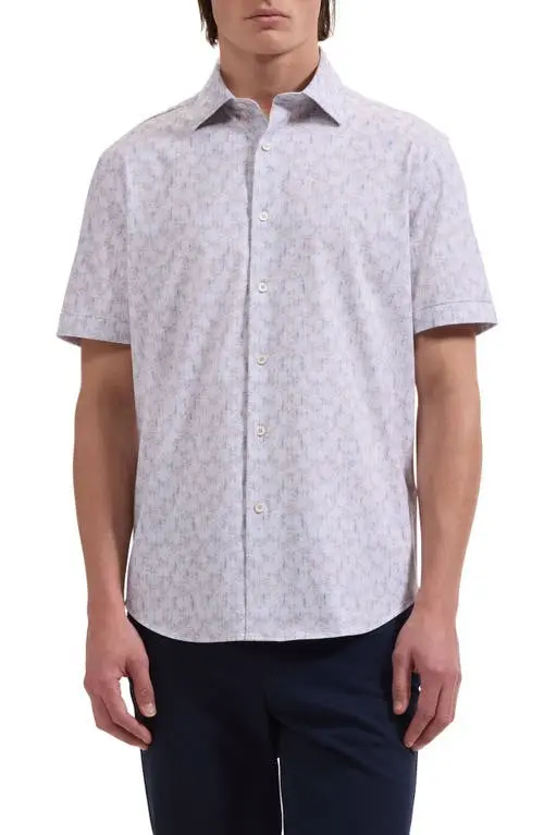 Bugatchi Miles Ooohcotton® Sketched Guitar Print Short Sleeve Button-up Shirt - Sand