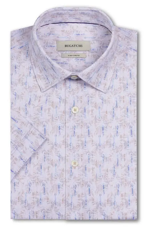 Bugatchi Miles Ooohcotton® Sketched Guitar Print Short Sleeve Button-up Shirt - Sand