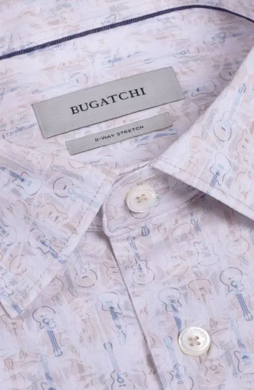 Bugatchi Miles Ooohcotton® Sketched Guitar Print Short Sleeve Button-up Shirt - Sand