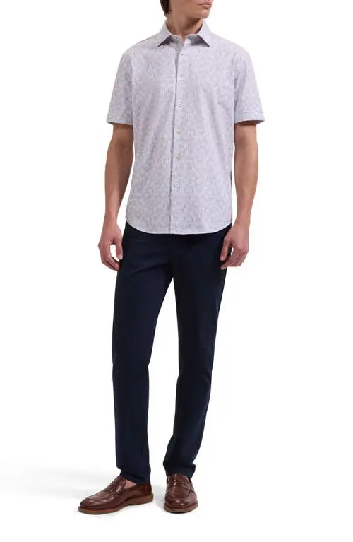 Bugatchi Miles Ooohcotton® Sketched Guitar Print Short Sleeve Button-up Shirt - Sand