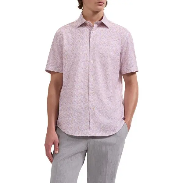 Bugatchi Miles Ooohcotton® Watercolor Wine Print Short Sleeve Button-up Shirt - Prawn