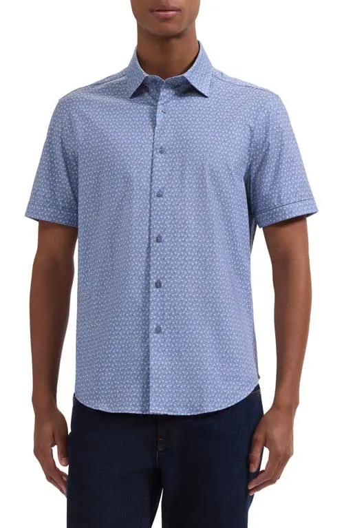 Bugatchi Miles Ooohcotton® Flamingo Print Short Sleeve Button-up Shirt - Cobalt