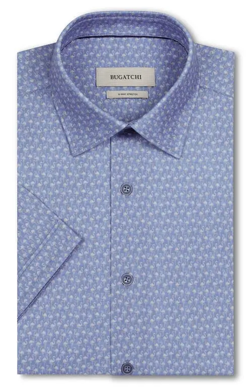 Bugatchi Miles Ooohcotton® Flamingo Print Short Sleeve Button-up Shirt - Cobalt