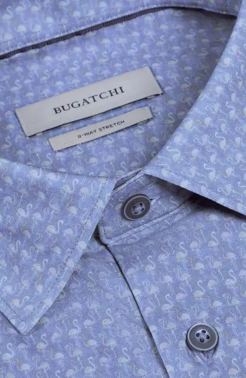 Bugatchi Miles Ooohcotton® Flamingo Print Short Sleeve Button-up Shirt - Cobalt