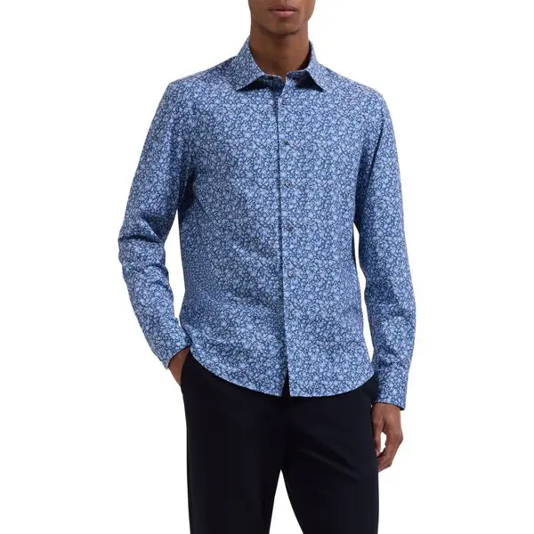 Bugatchi James Ooohcotton® Floral Print Button-up Shirt - Cobalt