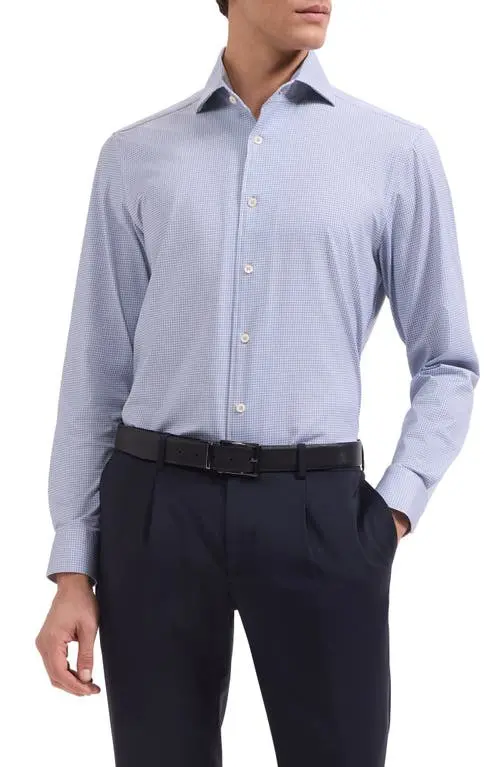 Bugatchi Devon Ooohcotton® Optical Grid Print Button-up Shirt - Sand/blue
