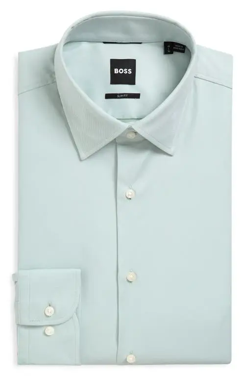 BOSS Hank Kent Slim Fit Performance Stretch Dress Shirt - Open Green