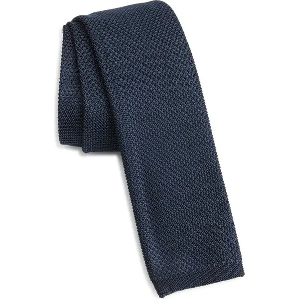 BOSS Solid Knit Silk Tie - Dark Blue