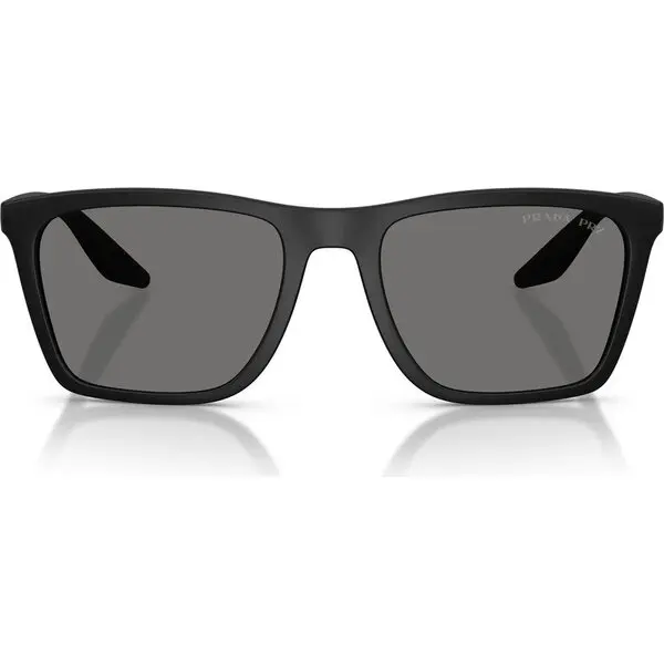 Prada 56mm Polarized Pillow Sunglasses - Matte Black/dark Grey Polar