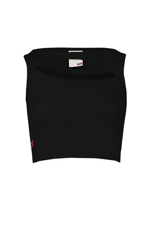 PCFG Ribbed Cropped Tank Top With Boatneck And Cut-out - Black